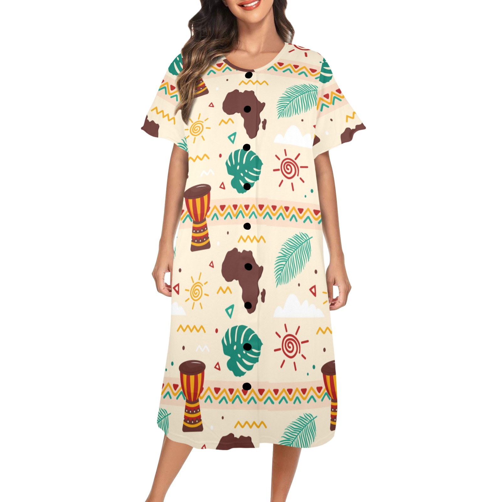 女士开襟短袖家居连衣裙 | jvcustom